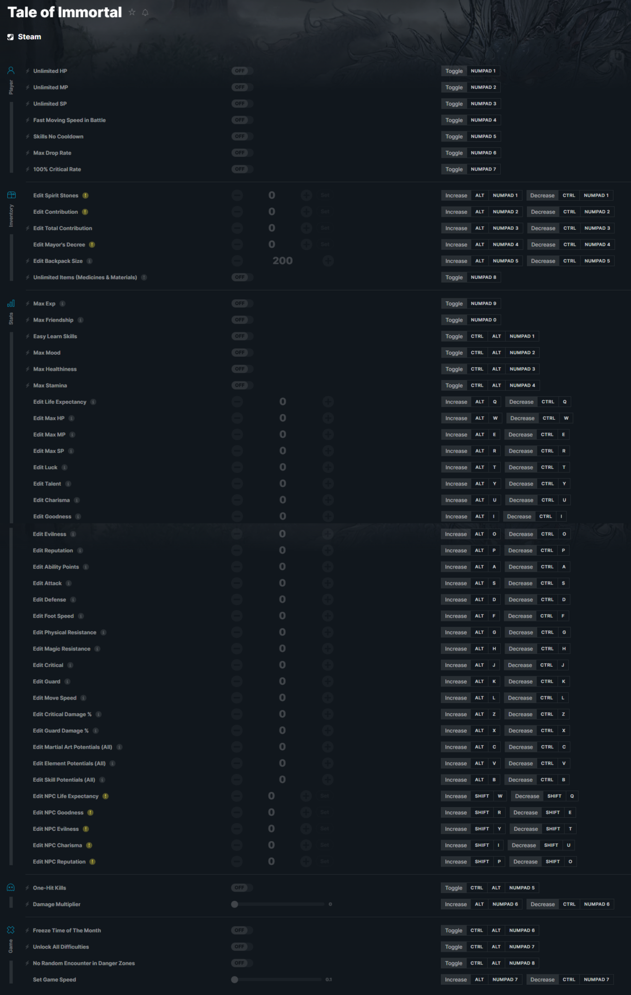 Tale of Immortal - Cheats, Trainers, Codes - Games Manuals